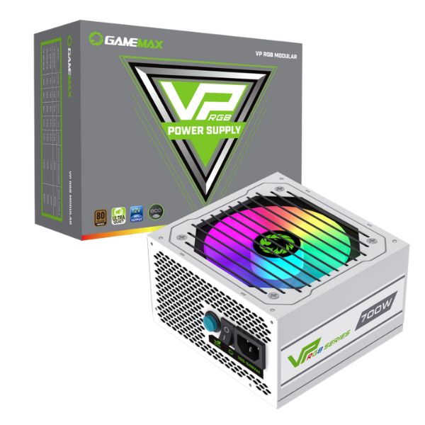 Fuente de Poder GAMEMAX 700W RGB BLANCA ATX APFC / 80 Plus BRONZE/ 12V