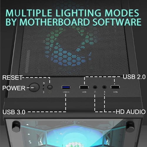 Case Gaming MUSETEX ATX MN6-B 6 ventiladores ARGB de 120mm Mid-Tower,